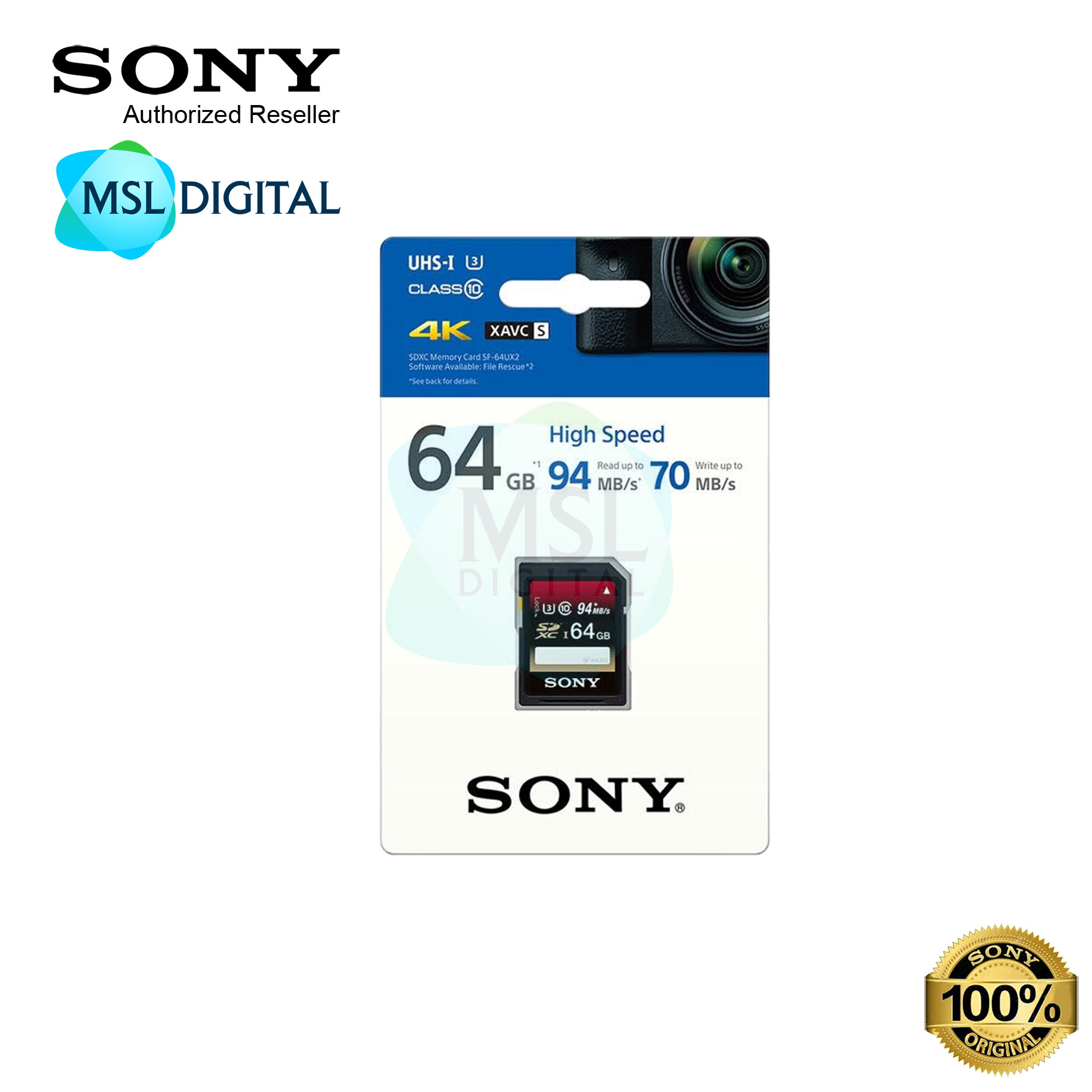 Sony SF-64UX2 SD Memory Card 64GB high speed class 10 - 94mb/s - MSL ...