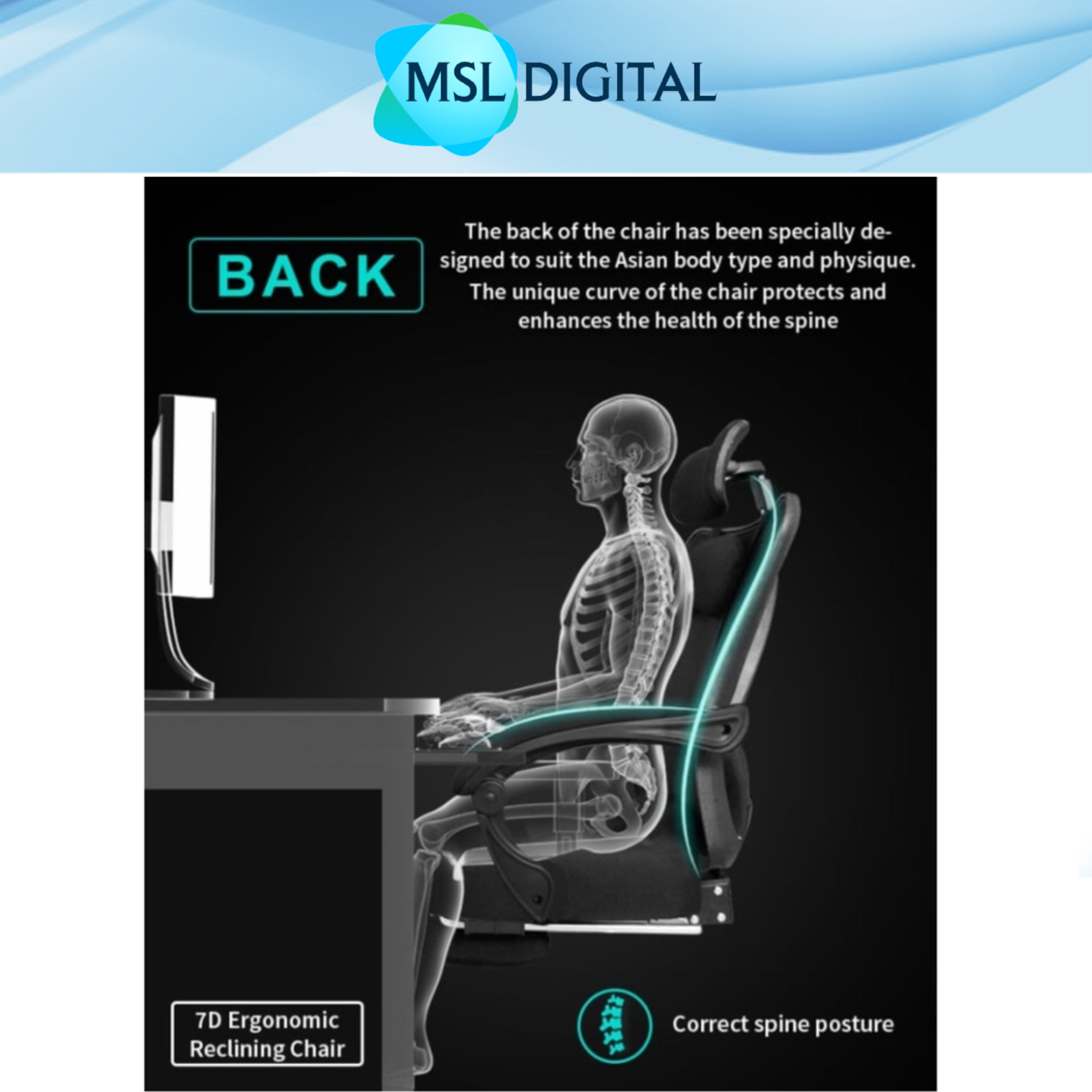Future Lab Future 7D Ergonomic Reclining Chair FG14630 + Lumbar Support FG13860 + TLamp FG14390 ...