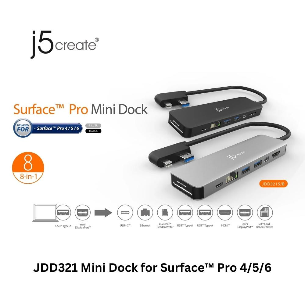 J5create JDD321 Mini Dock for Surface™ Pro 4/5/6 - MSL Digital Online Store