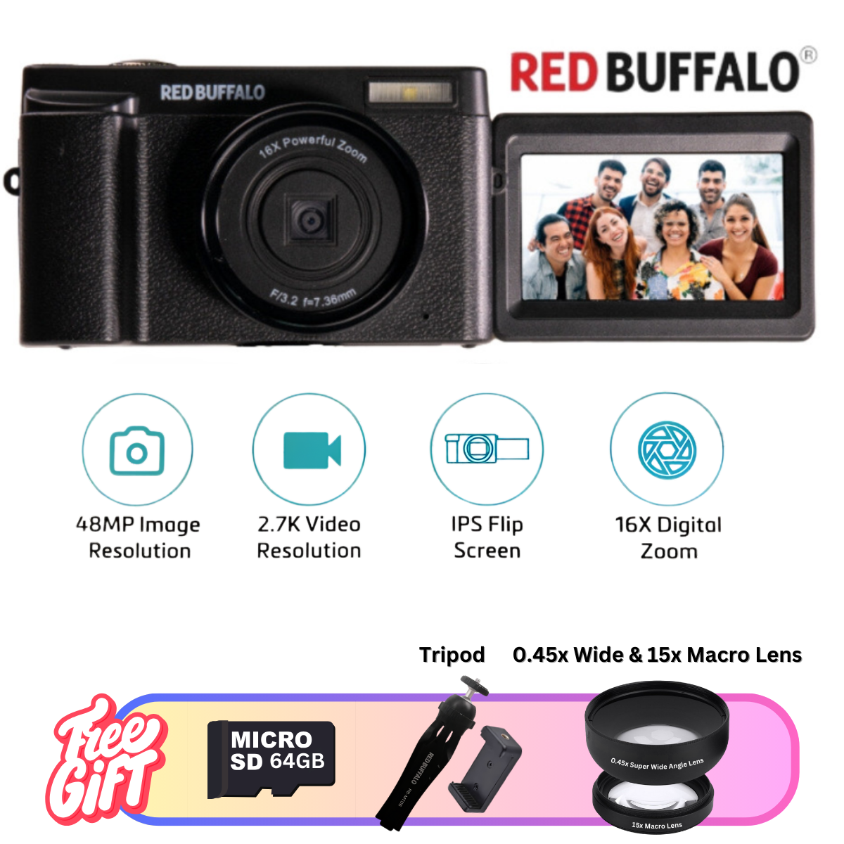 Red Buffalo Snap 10 Digital Camera | 48MP Image Resolution | 2.7K Video ...