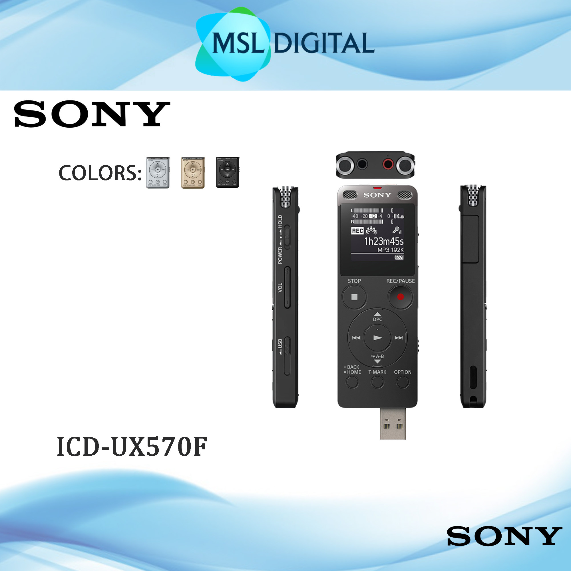 Sony ICD-UX570F Stereo Digital Voice Recorder with Noise Reduce ...