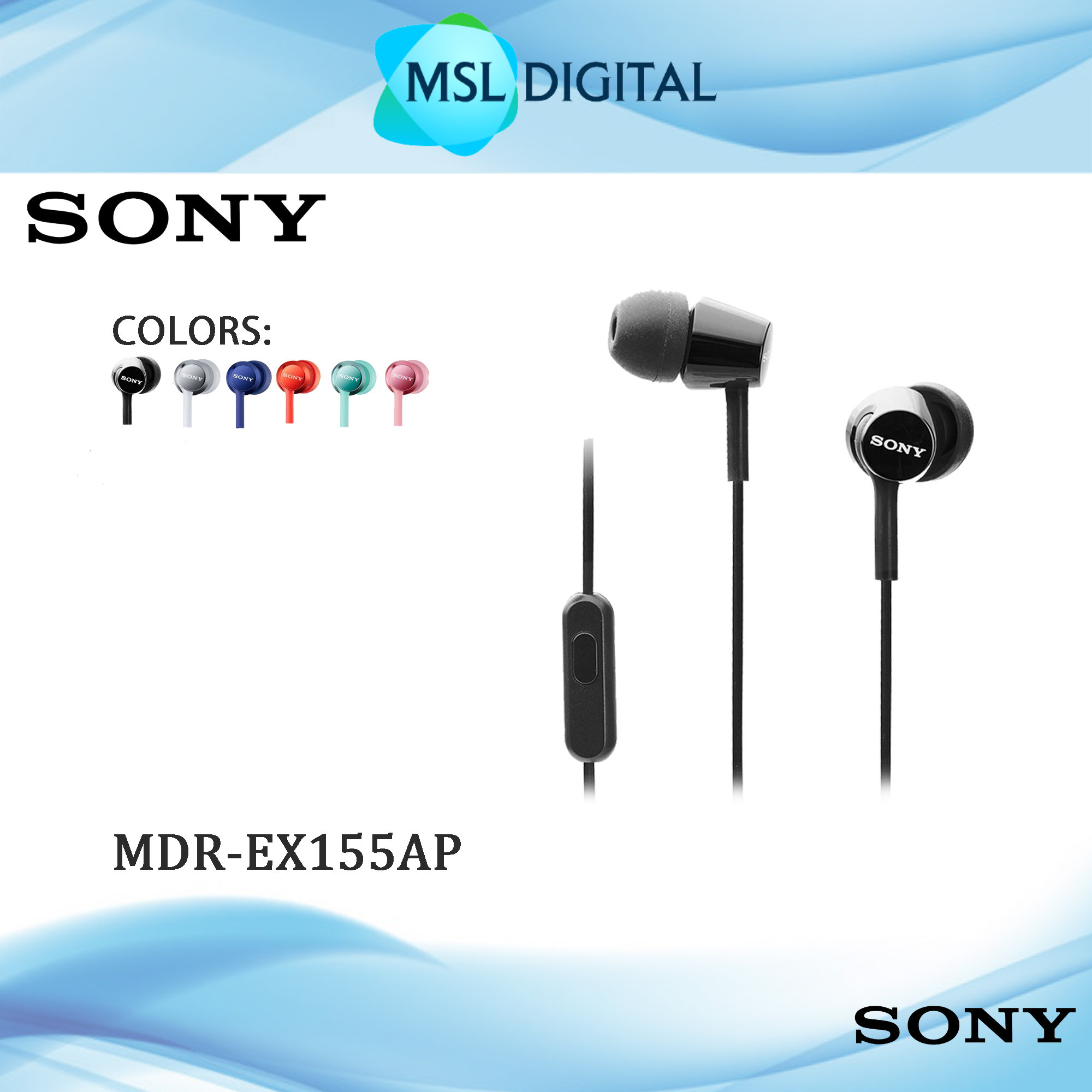 Sony MDR-EX155AP In-Ear Earphone Stereo L-Plug Type 1.2 Meter with Mic ...