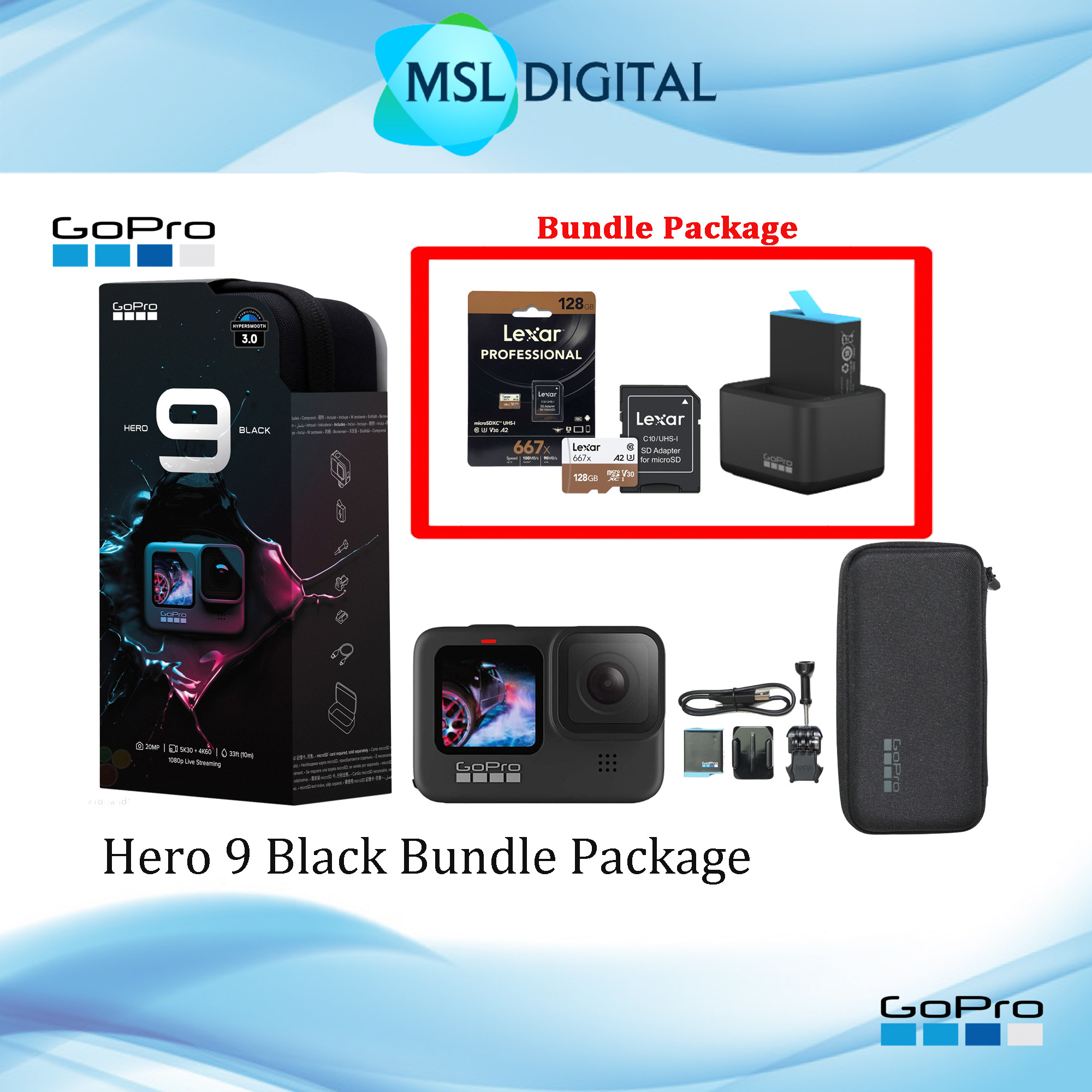 GOPRO HERO9 / HERO 9 BLACK WITH ADDBD-001 DUAL BATTERY CHARGER + 128GB ...