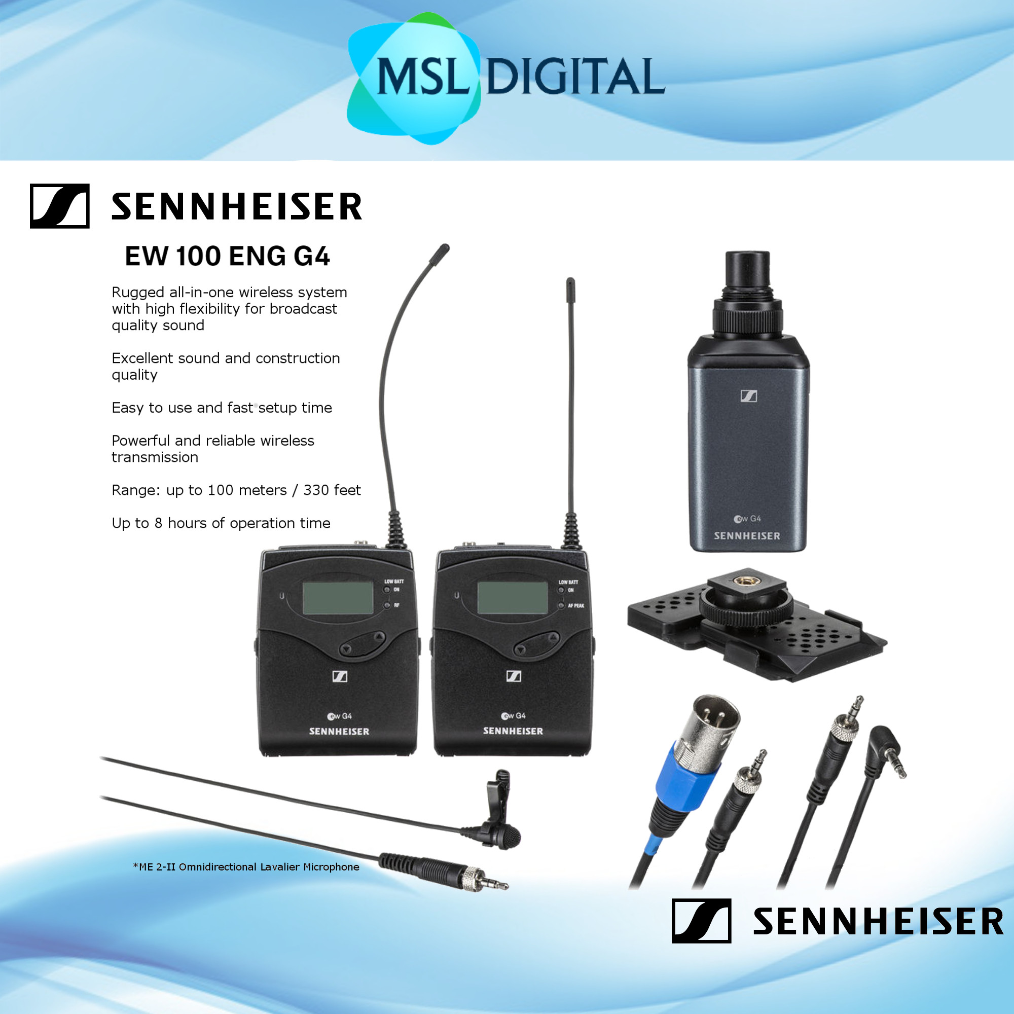 Sennheiser EW 100 ENG G4 Camera Mount Wireless Combo Microphone System - MSL Digital Online Store