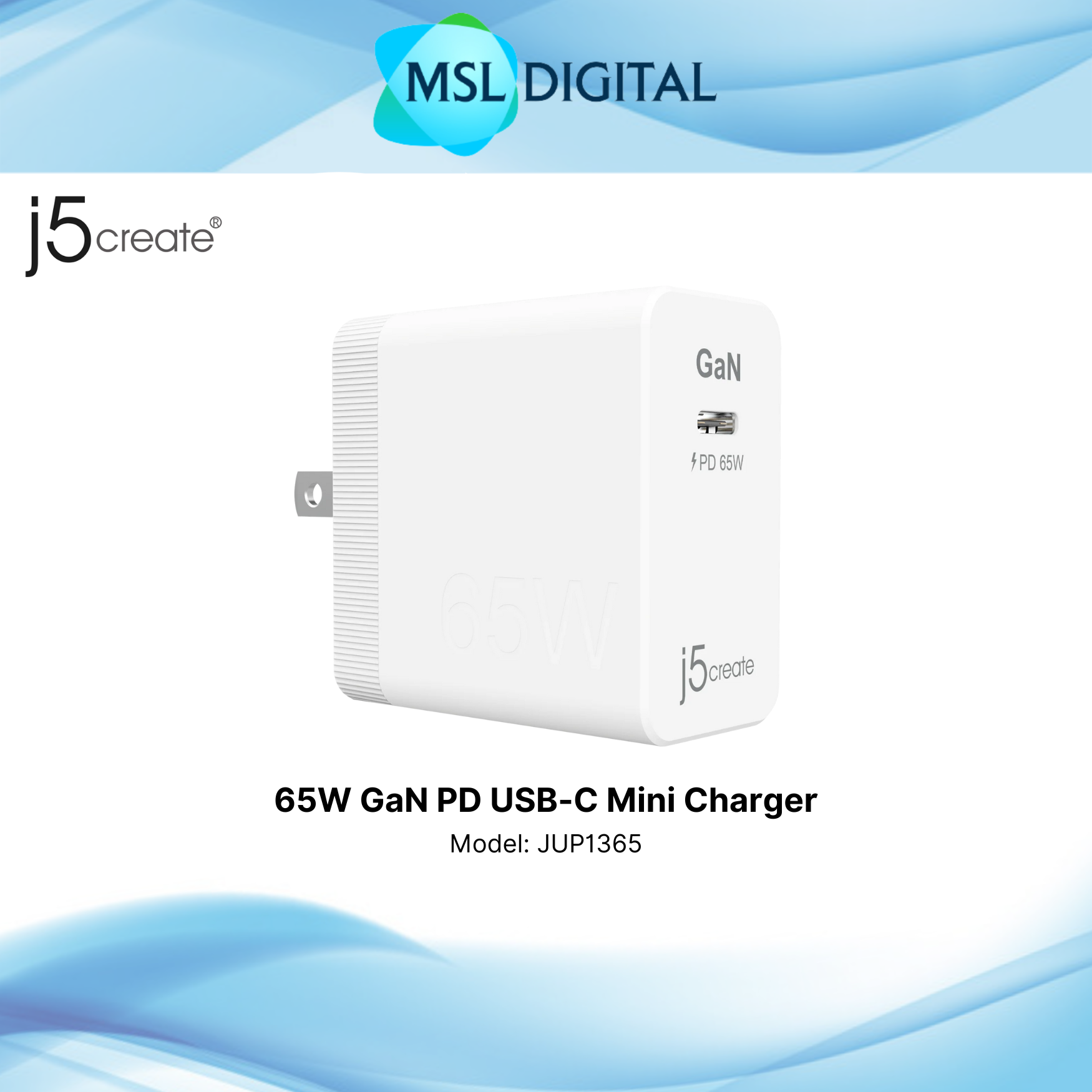 J5 create 65W GaN 1-Port PD USB-C Charger - JUP1365 - MSL Digital ...