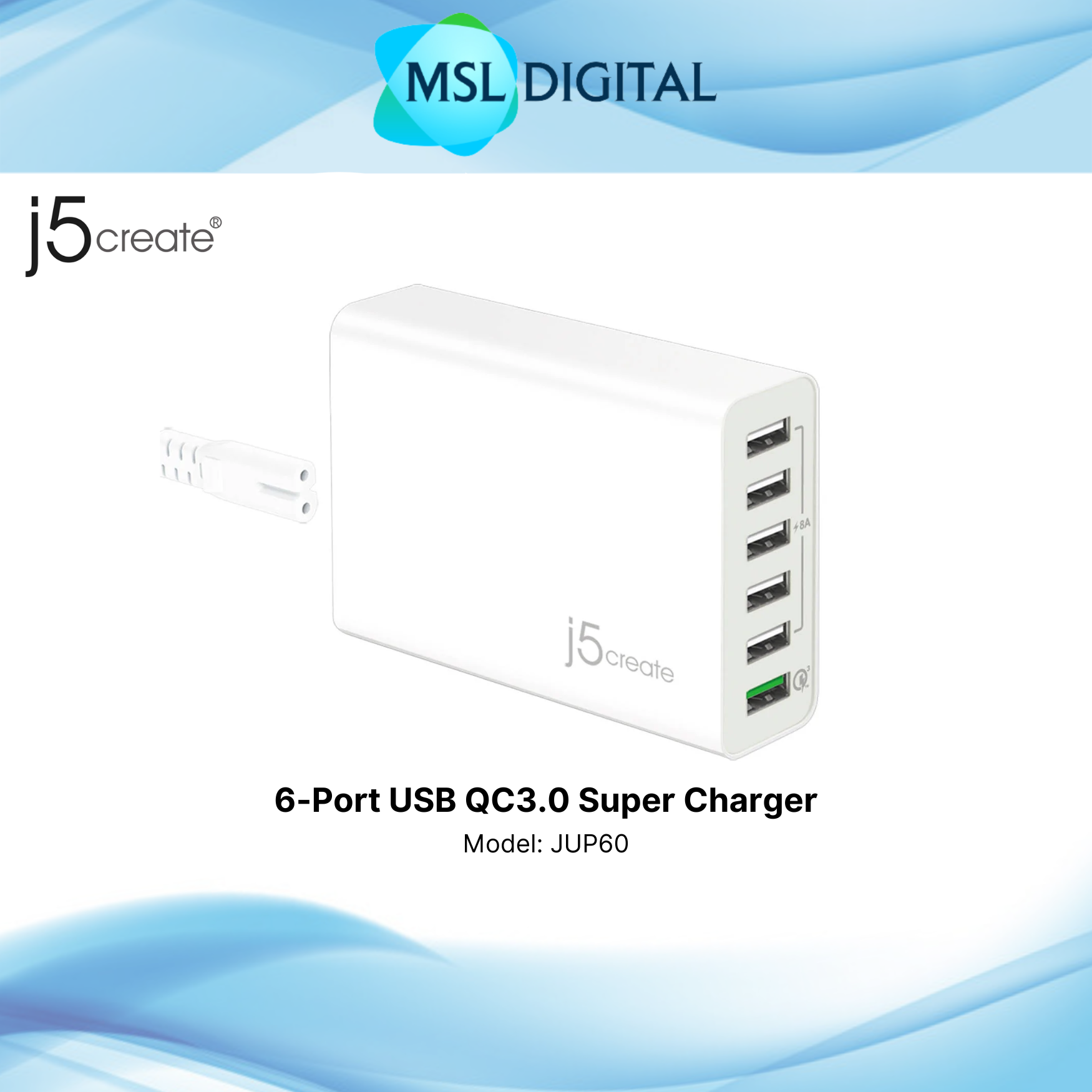 J5 create 58W QC 3.0 USB 6-port charger - JUP60 - MSL Digital Online Store
