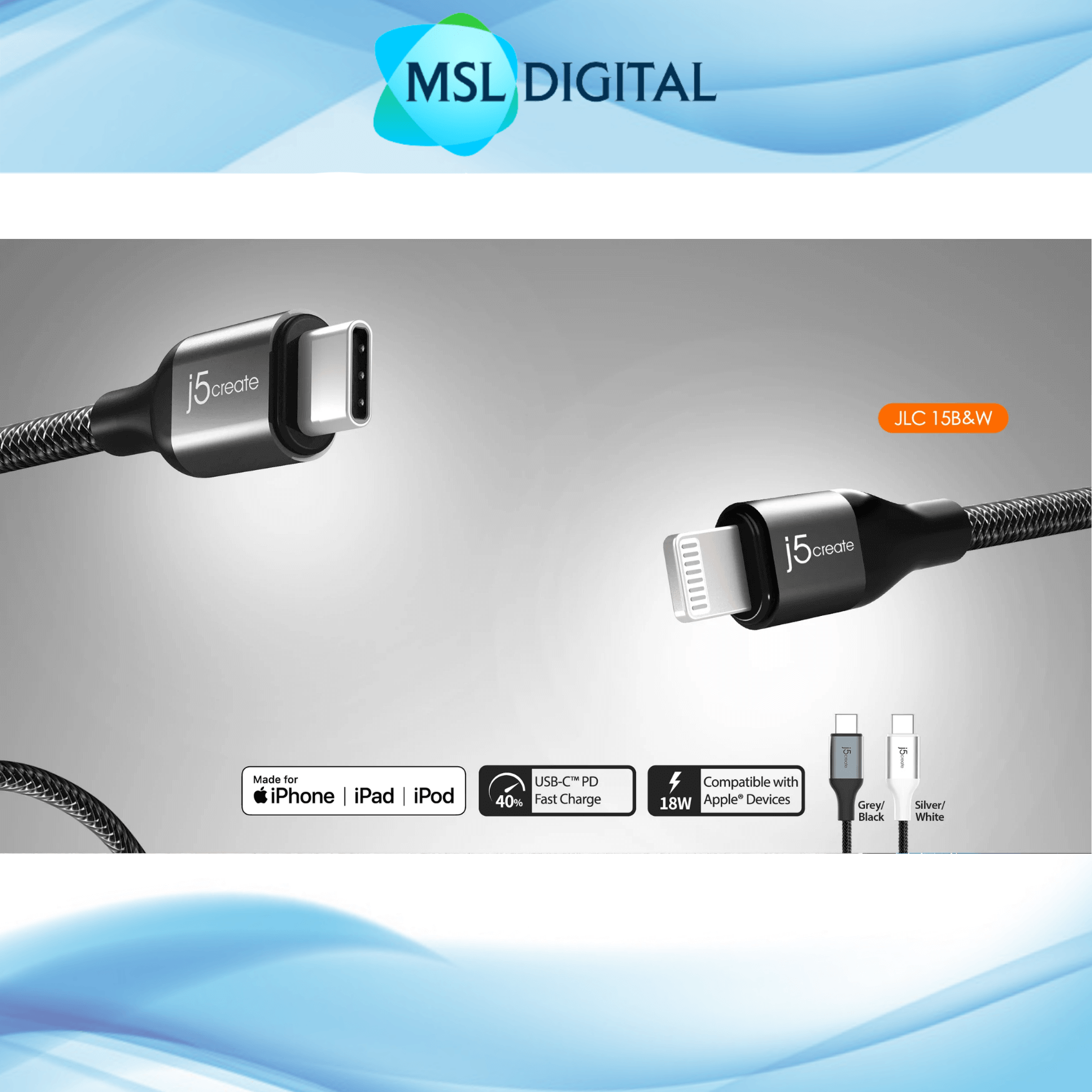 J5create USB-C to Lightning Cable With Aluminum housing -JLC15 - MSL ...
