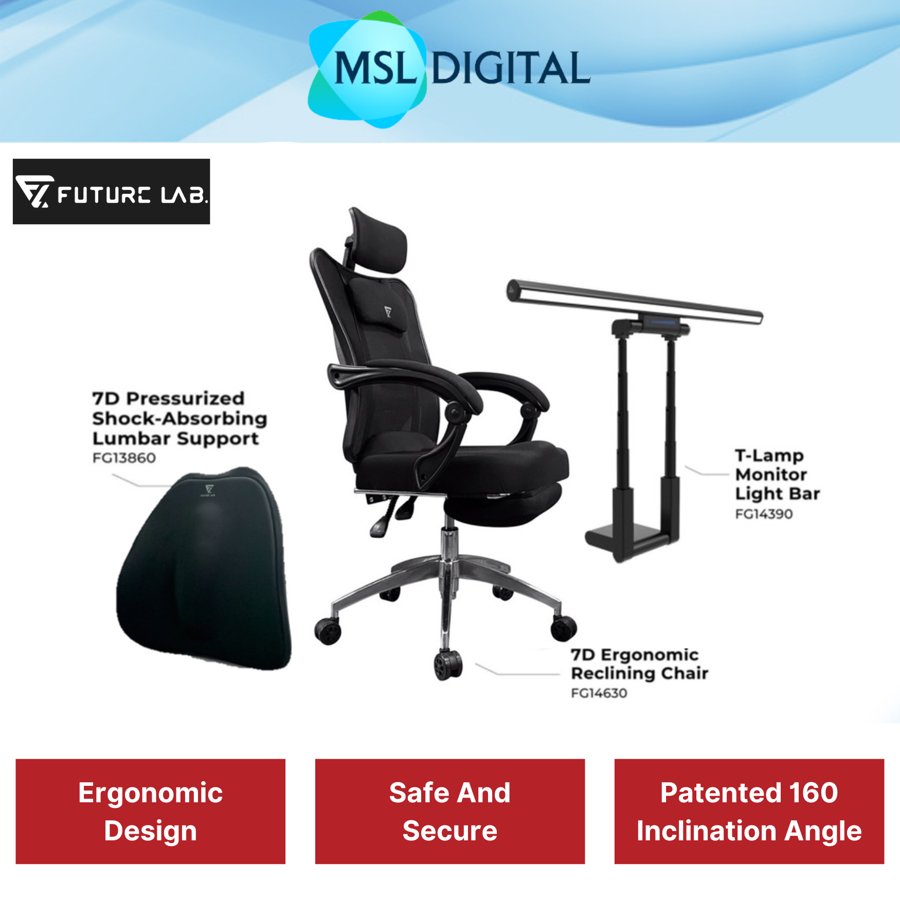 Future Lab Future 7D Ergonomic Reclining Chair FG14630 + Lumbar Support ...
