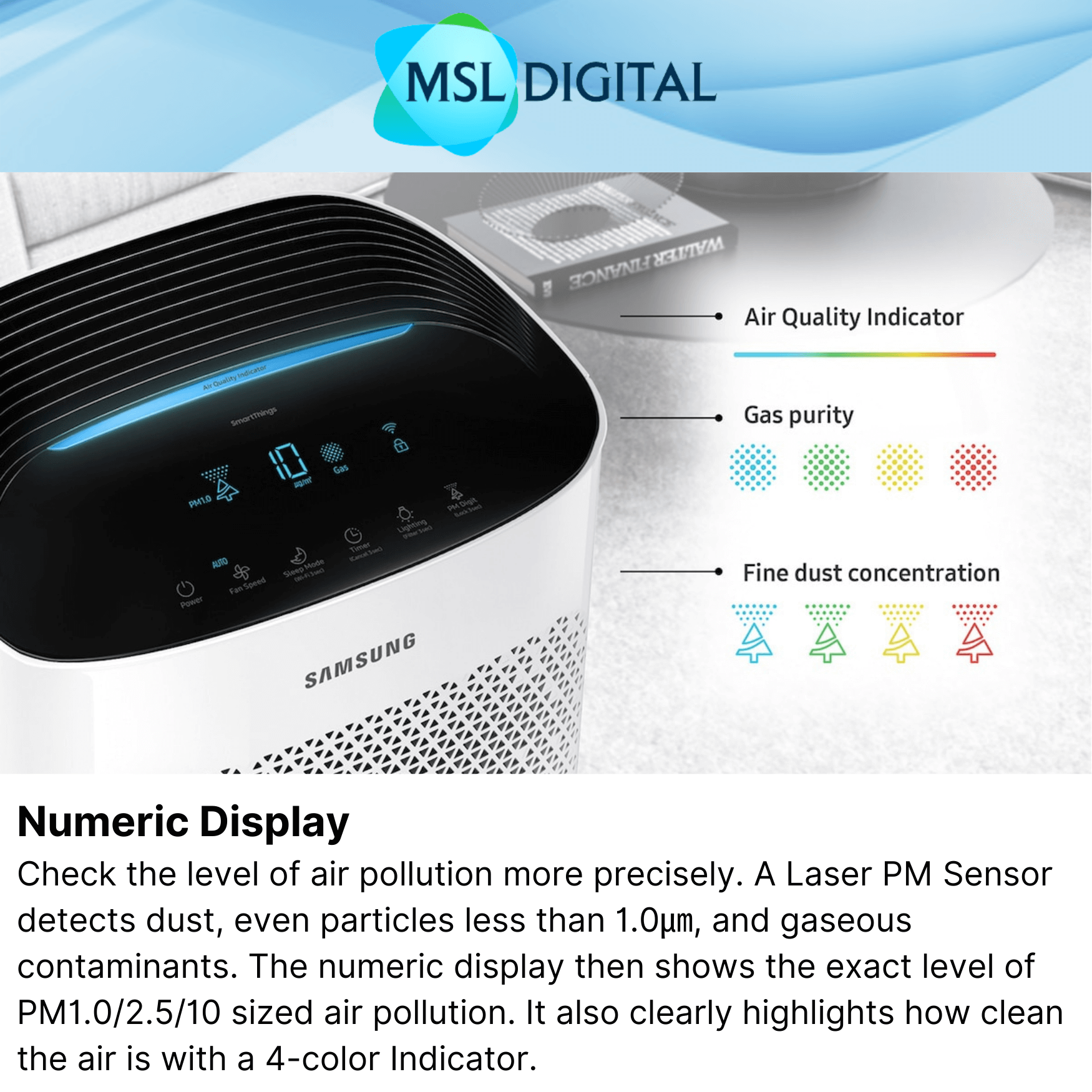 Samsung Smart Air Purifier 60 ㎡ | Built in WiFi | 3 Way Air Flow ...