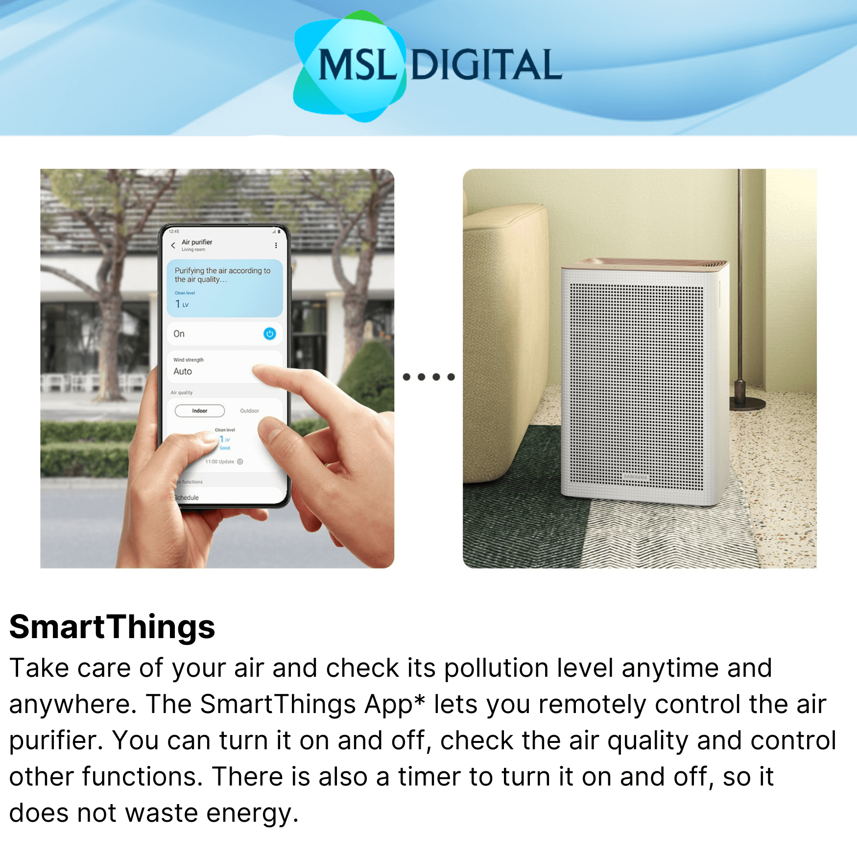 Samsung Smart Air Purifier 40m² Wi-Fi | Multi-layered purification ...