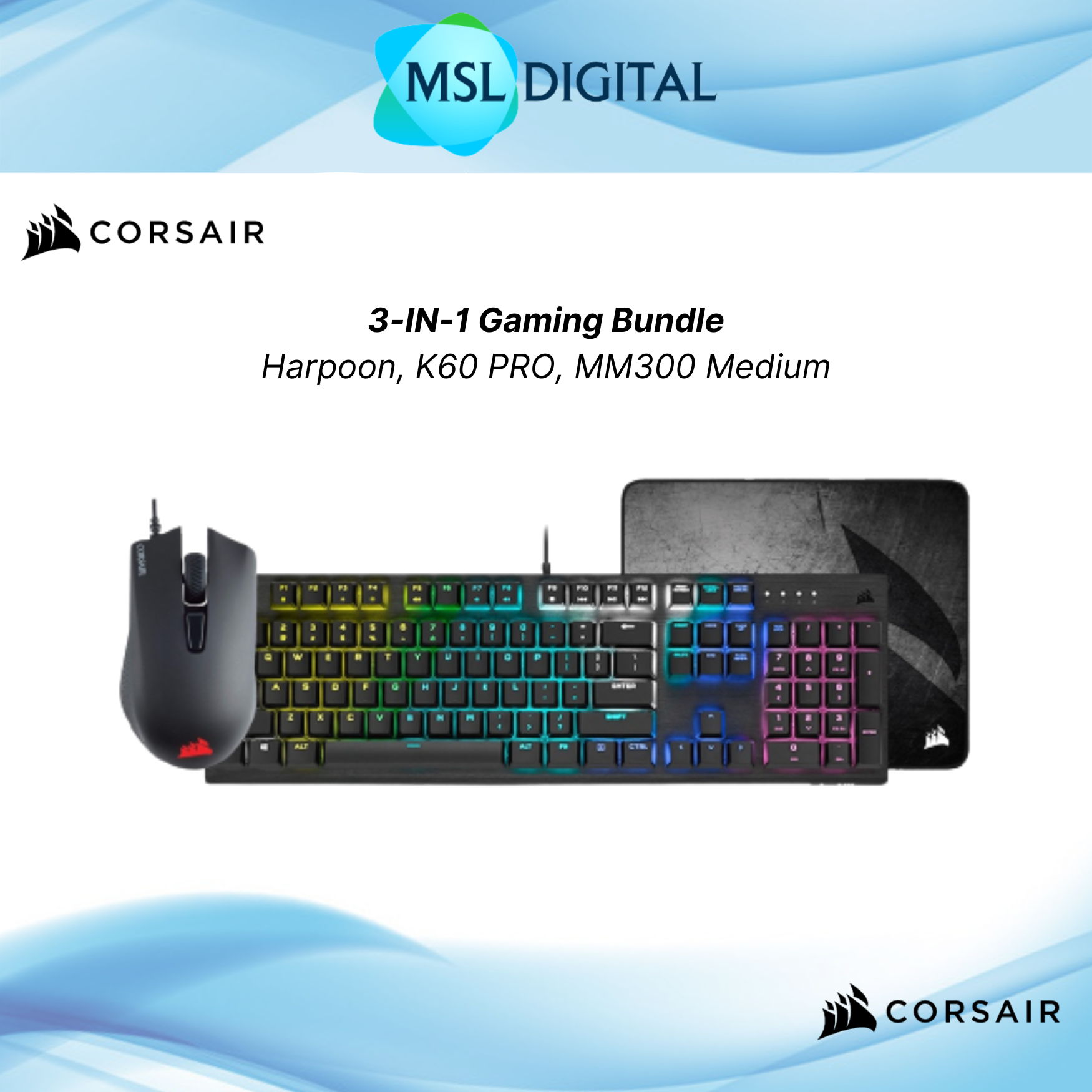 CORSAIR 3-IN-1 GAMING BUNDLE (K60 RGB PRO+HARPOON RGB PRO+MM300 MEDIUM ...