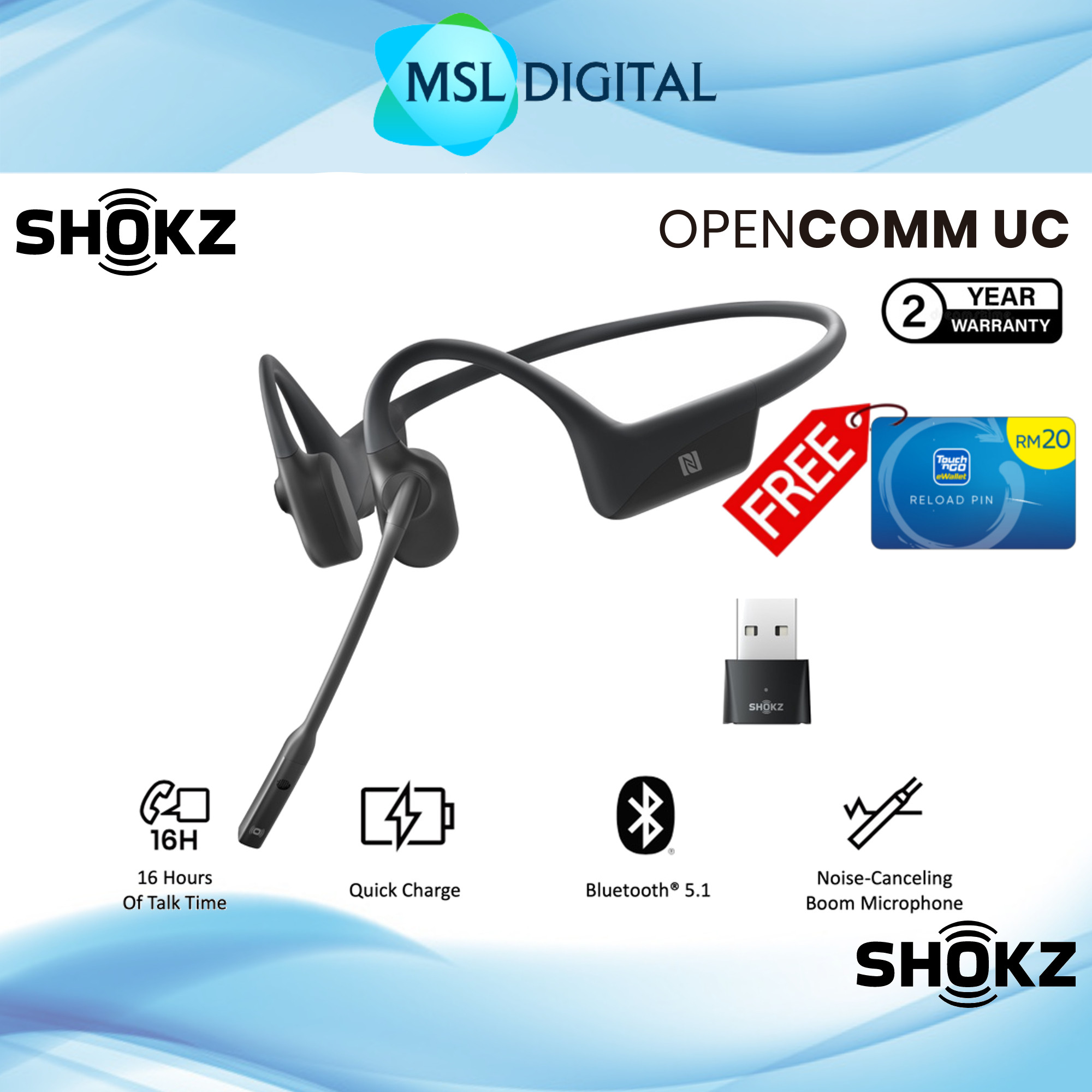 SHOKZ OpenComm UC Bone Conduction Open-Ear Stereo Bluetooth Headset - MSL Digital Online Store