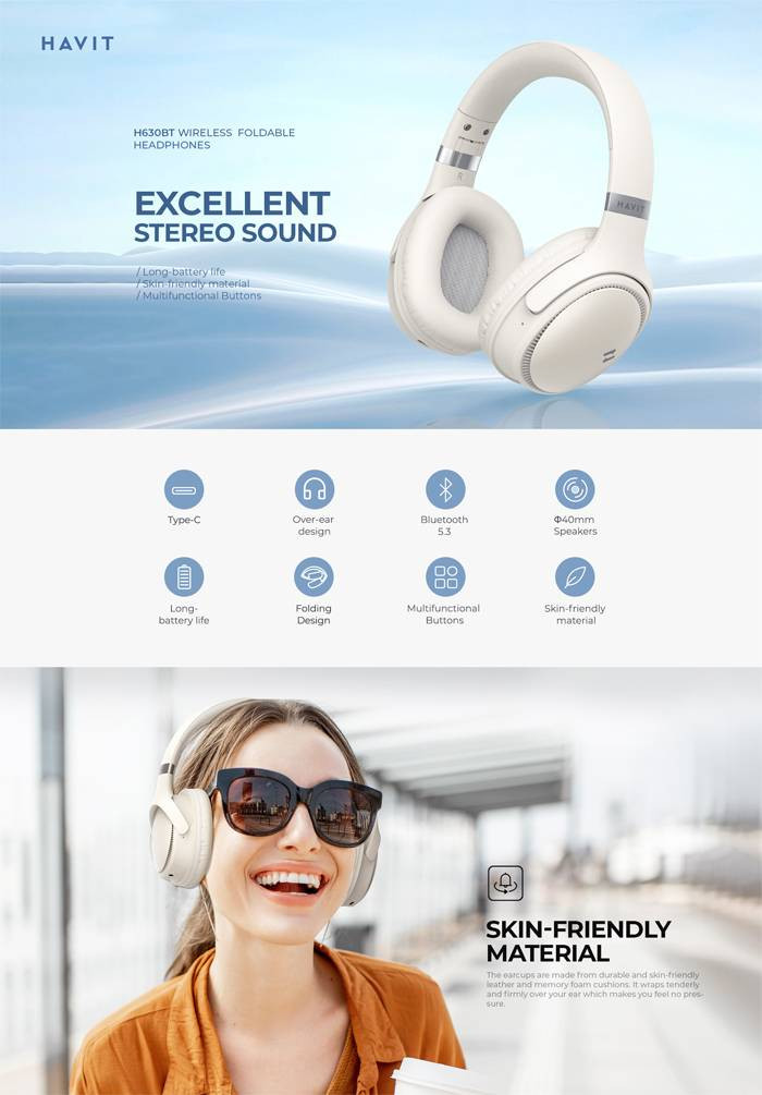 HAVIT H630BT Over-Ear Wireless Bluetooth Headphone Up to 36 Hours Music Playback - MSL Digital ...