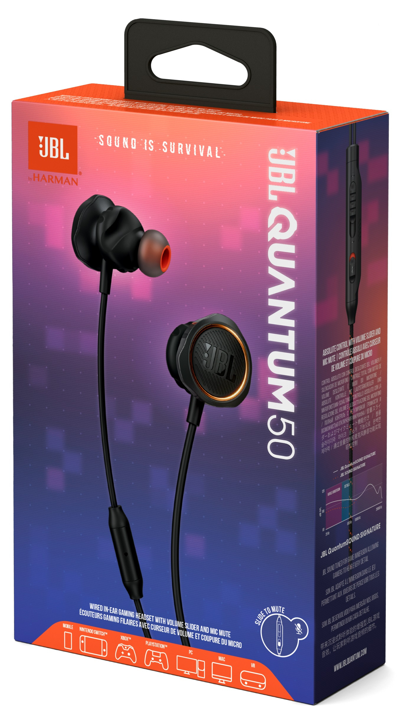 JBL Quantum 50 Wired in-ear gaming headset with volume slider and mic ...