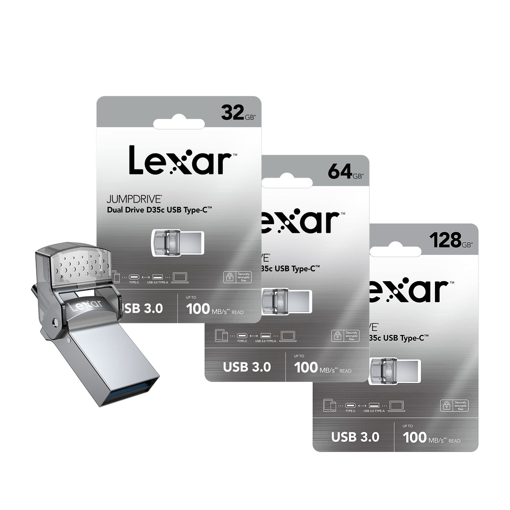 Lexar JumpDrive 32GB / 64GB/ 128GB Dual Drive D35c USB 3.0 Type-C - MSL ...