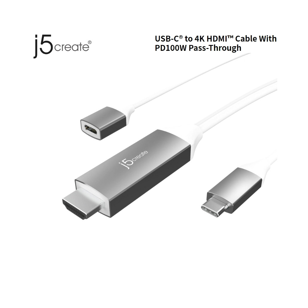 J5create JCC155G USB-C® to 4K HDMI™ Cable With PD100W Pass-Through ...