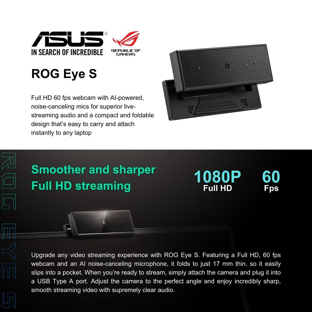 ASUS ROG Eye S Webcam | 60fps Full HD Camera with AI-Powered | Noise ...