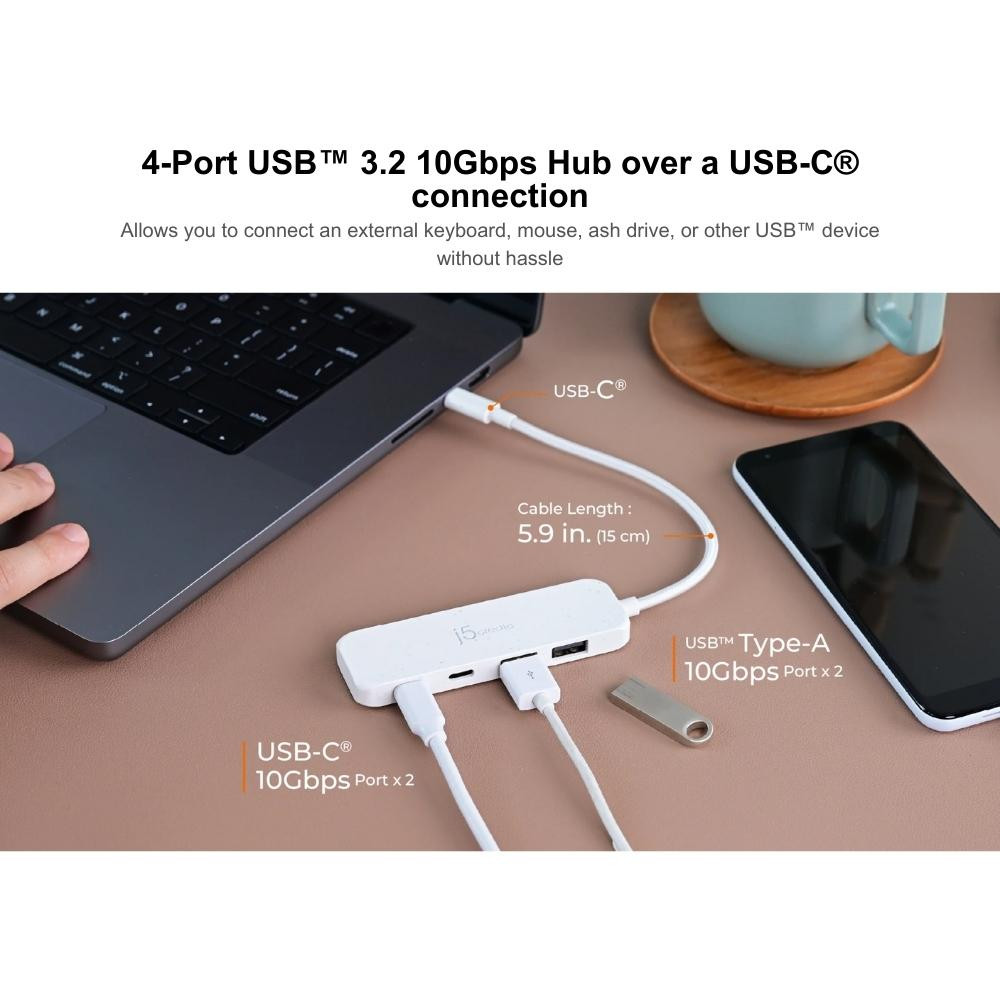 J5create JCH342E Eco-Friendly USB-C® to 4-Port Type-C & Type-A Gen 2 ...