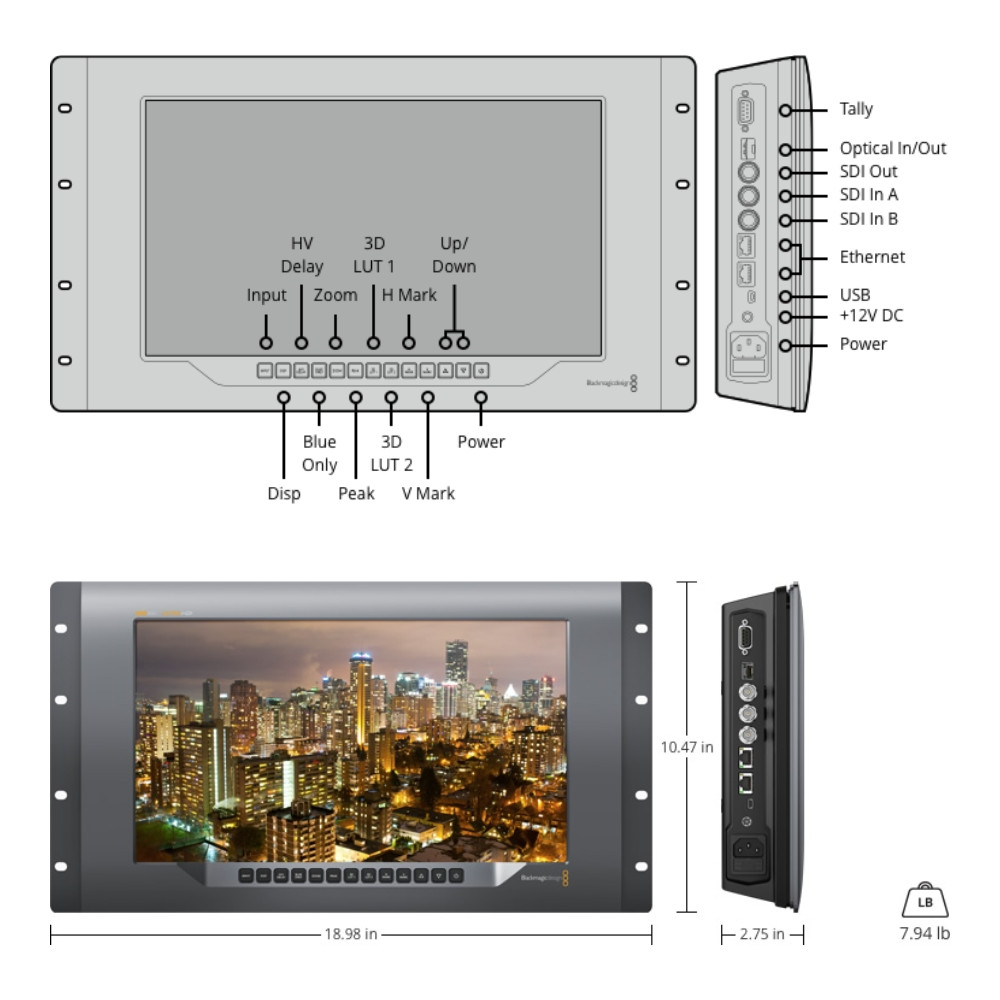 Blackmagic Design SmartView 4K 2 15.6" DCI 4K Broadcast Monitor (6 RU ...