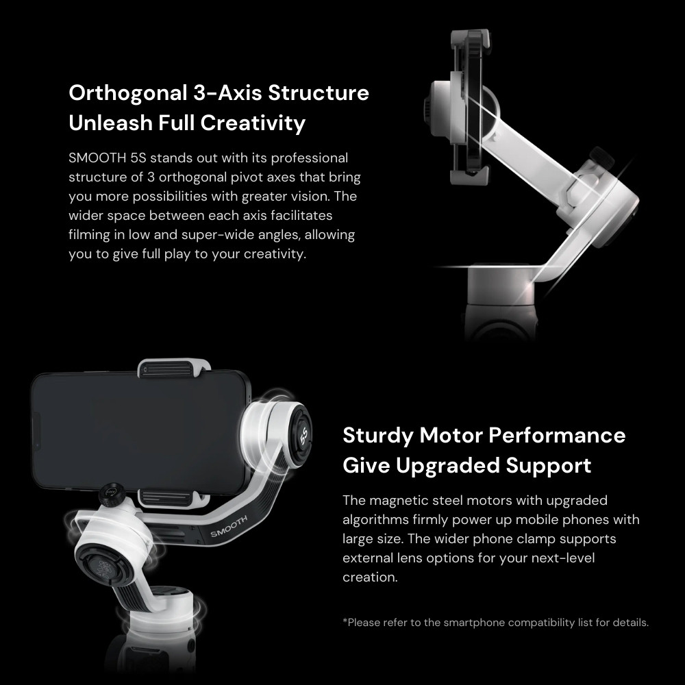 Zhiyun Smooth 5S Smartphone Gimbal Stabilizer | Pro 3-Axis Structure ...