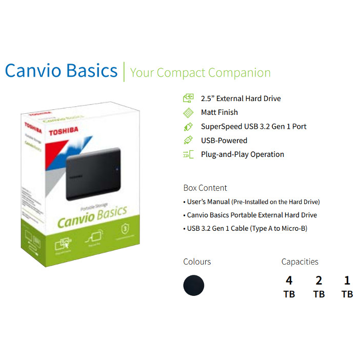 Toshiba Portable External Hard Drive CANVIO BASICS (A5) USB 3.0 - MSL Digital Online Store