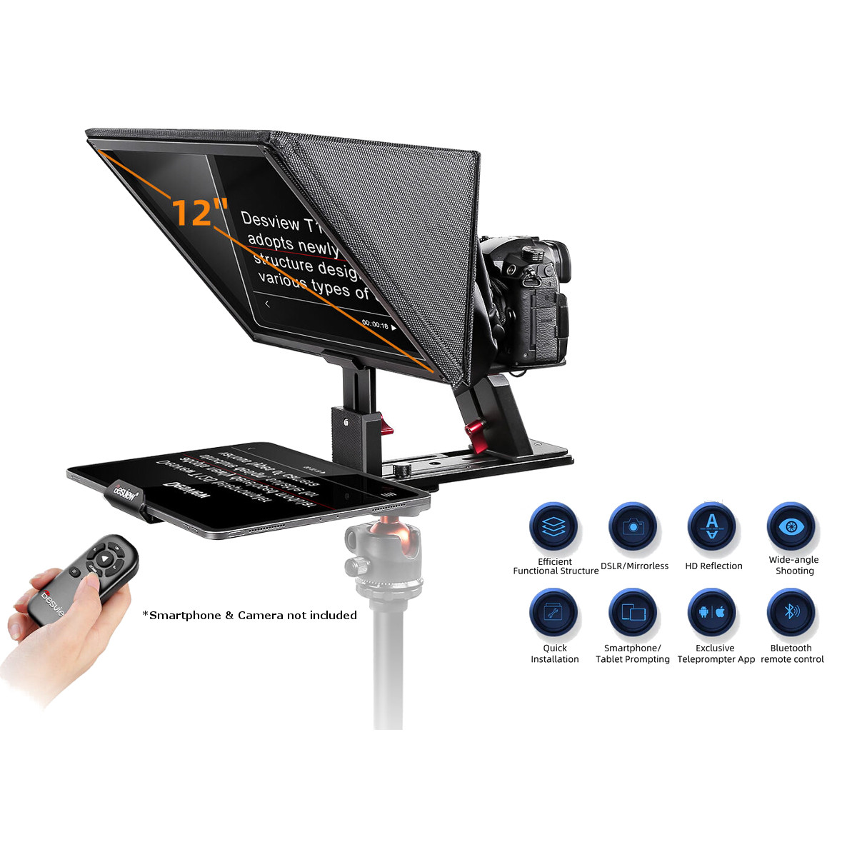 Desview T12S Teleprompter 12.9" Portable Teleprompter for Smartphone ...